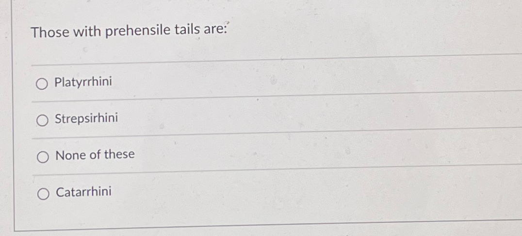 Solved Those with prehensile tails | Chegg.com