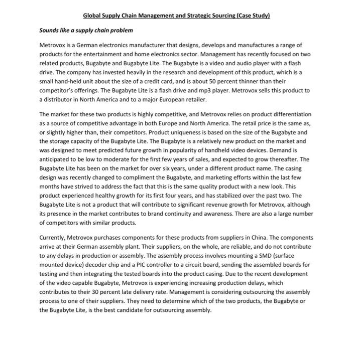 Solved Global Supply Chain Management and Strategic Sourcing | Chegg.com