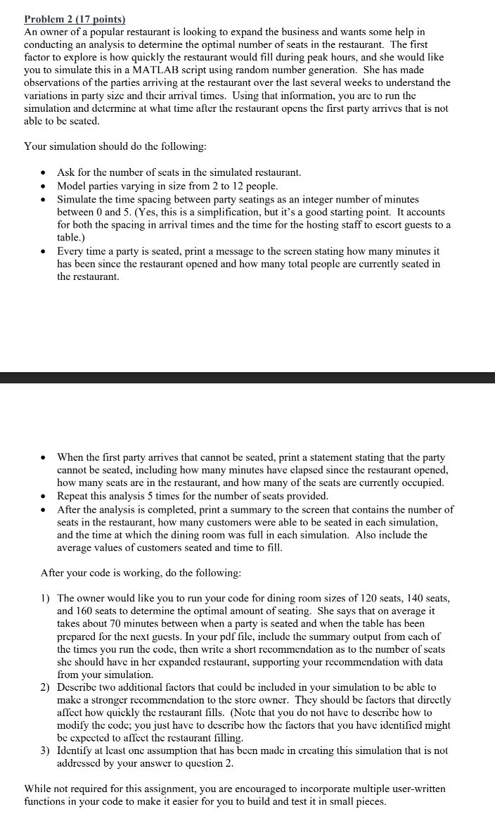 Solved Problem 2 (17 ﻿points)An owner of a popular | Chegg.com