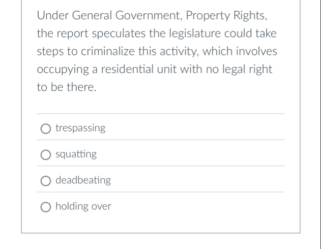 Solved Under General Government, Property Rights, the report | Chegg.com