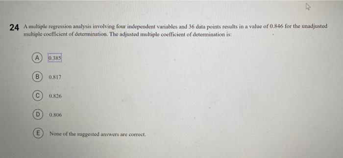 Solved 24 A multiple regression analysis involving four | Chegg.com