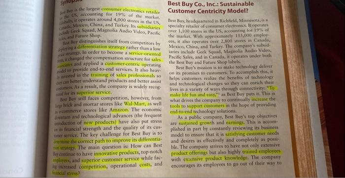 Solved Questions based on Bestbuy co. sustainable customer | Chegg.com