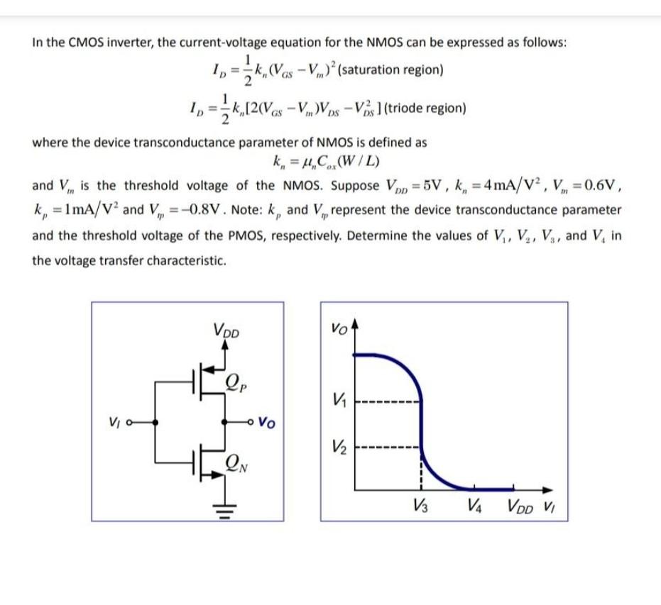 Solved In the CMOS inverter, the current-voltage equation | Chegg.com