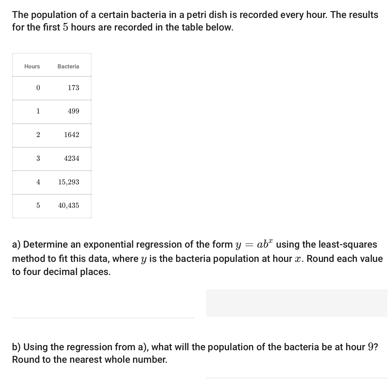 Solved a) ﻿Determine an exponential regression of the form | Chegg.com