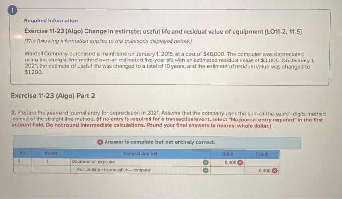 Solved Required information Exercise 11-23 (Algo) Change in | Chegg.com