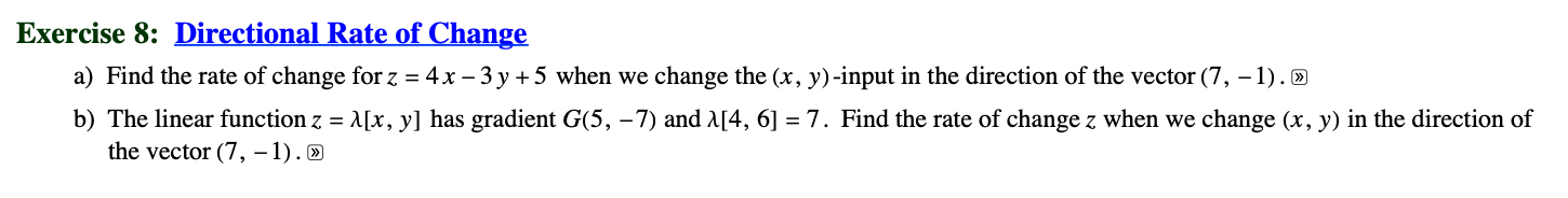 Solved Exercise 8: Directional Rate of Changea) ﻿Find the | Chegg.com