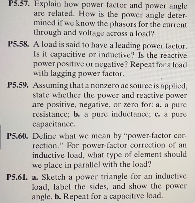 Solved P5.57. Explain how power factor and power angle are | Chegg.com