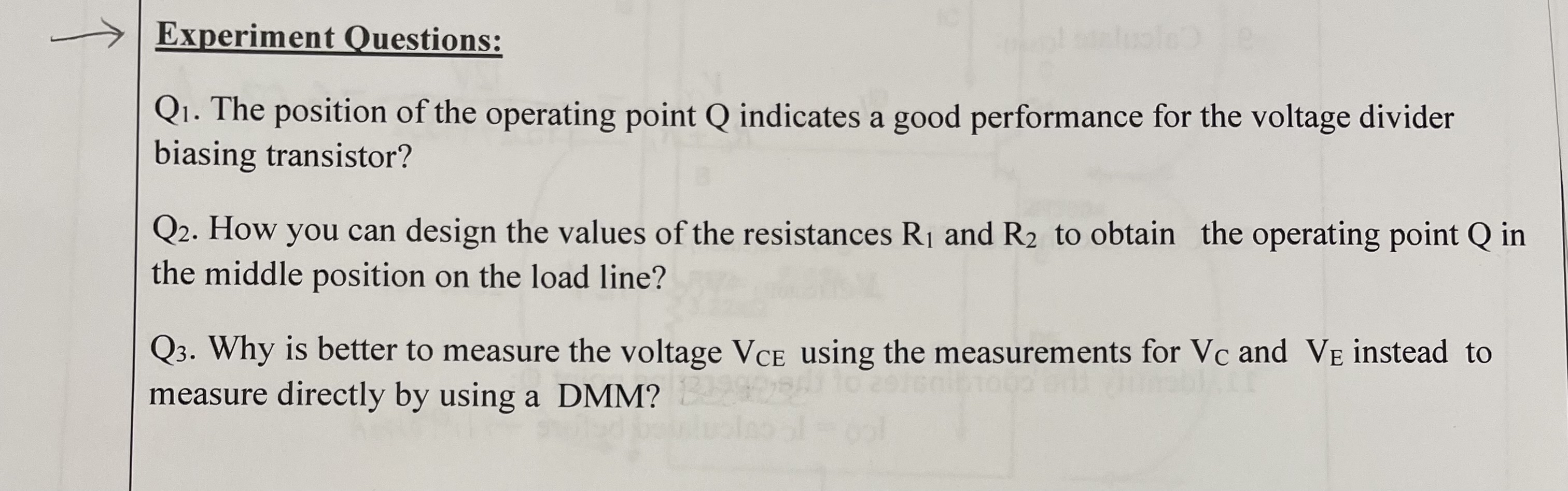 Solved Experiment Questions:Q1. ﻿The position of the | Chegg.com