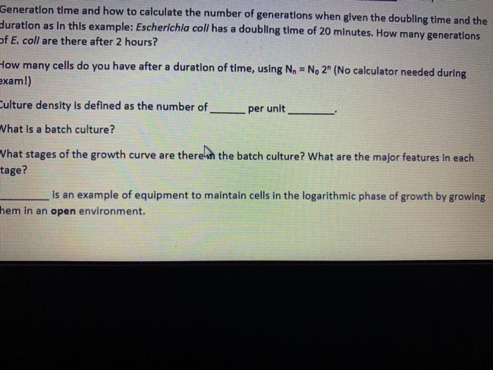 Solved Generation time and how to calculate the number of | Chegg.com