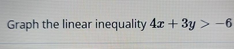 Solved Graph the linear inequality 4x+3y>-6 | Chegg.com