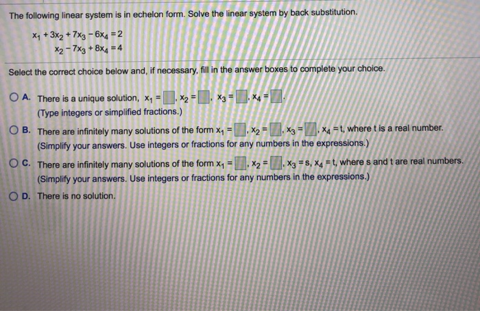 Solved The following linear system is in echelon form. Solve | Chegg.com