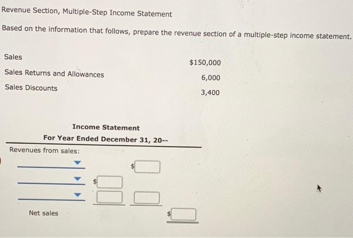 Solved Revenue Section, Multiple-Step Income Statement Based | Chegg.com