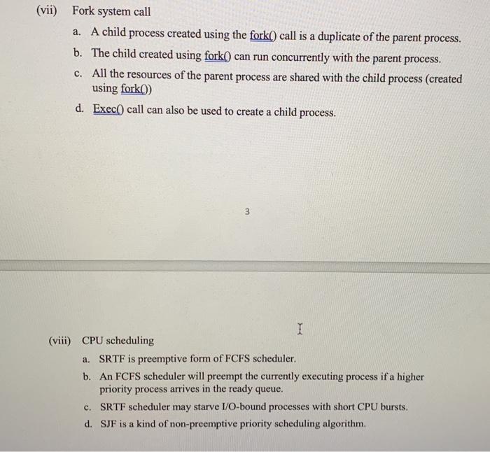 Solved (vii) Fork system call a. A child process created | Chegg.com