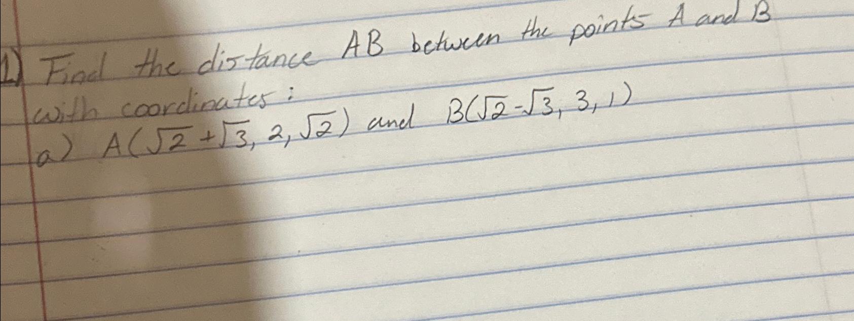 Solved Find the distance AB ﻿between the points A and B | Chegg.com