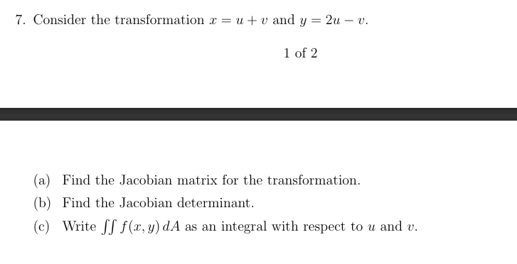 Solved Consider the transformation x=u+v ﻿and y=2u-v.1 ﻿of | Chegg.com