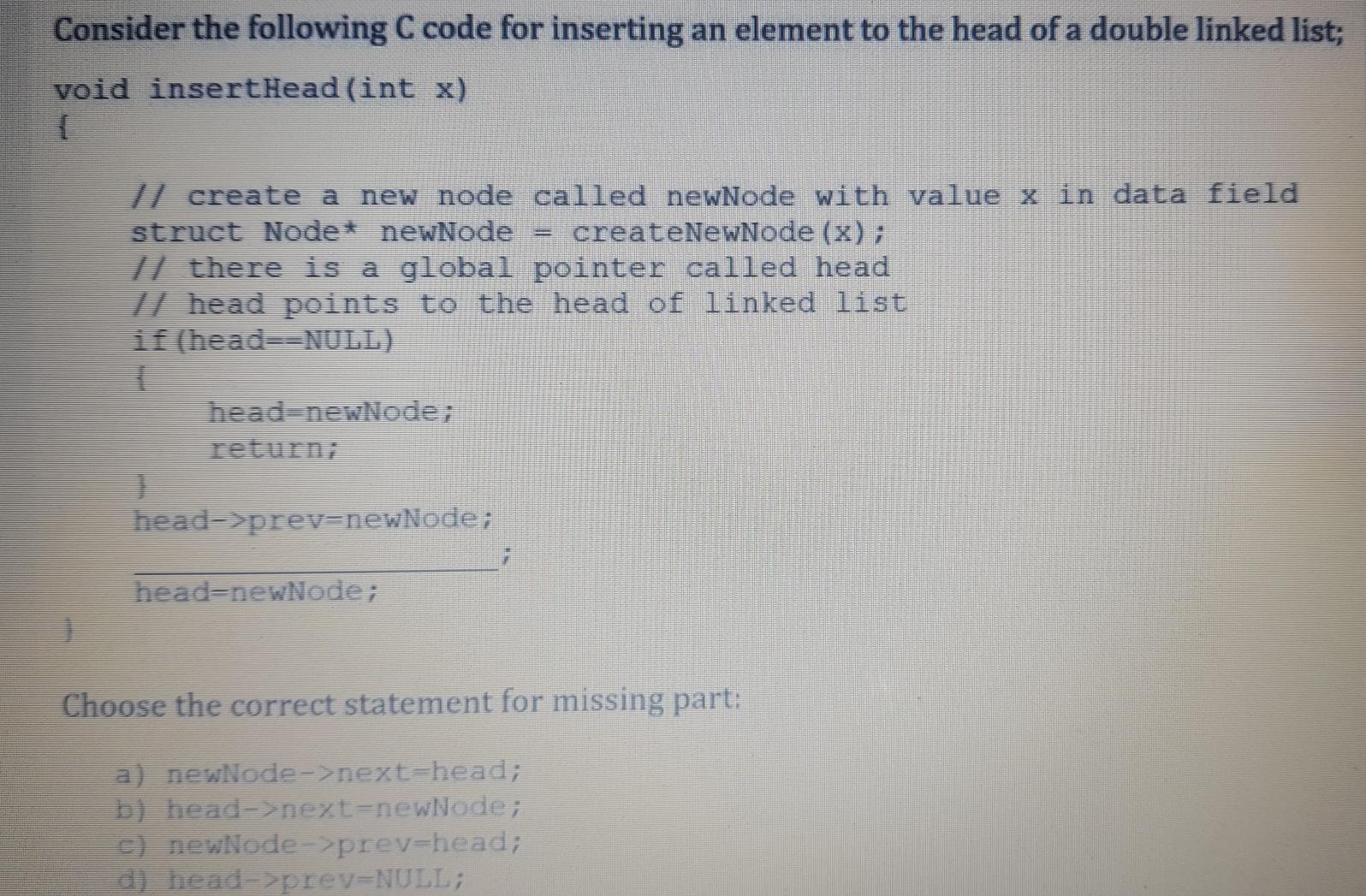Solved Consider the following C code for inserting an | Chegg.com