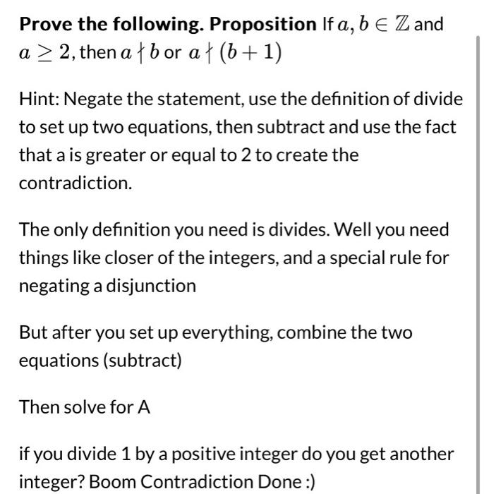 Solved Prove the following. Proposition If a,b∈Z and a≥2, | Chegg.com