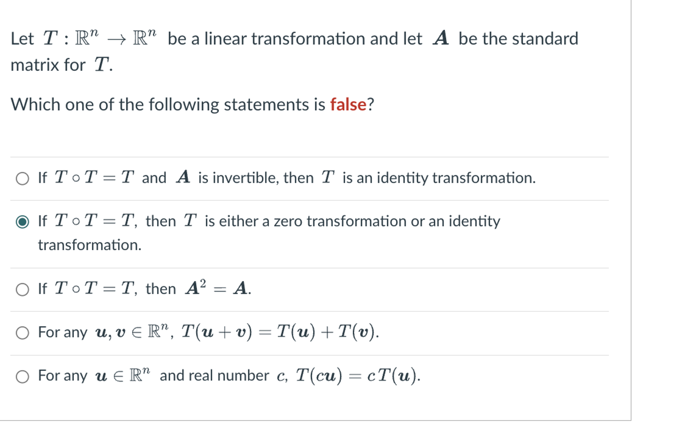 Solved Let T:Rn→Rn ﻿be a linear transformation and let A ﻿be | Chegg.com