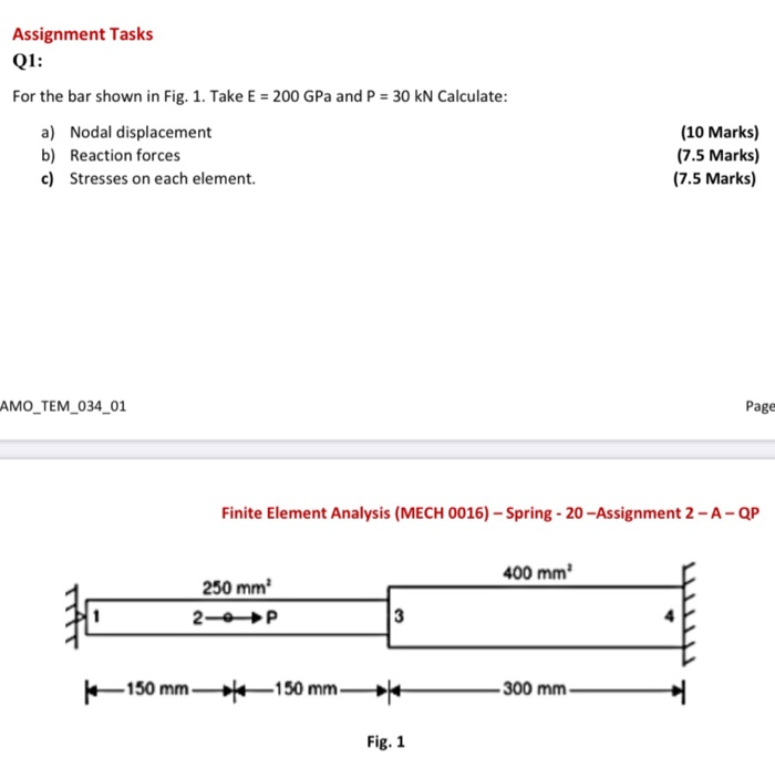 Solved Assignment Tasks Q1 For The Bar Shown In Fig 1 0853