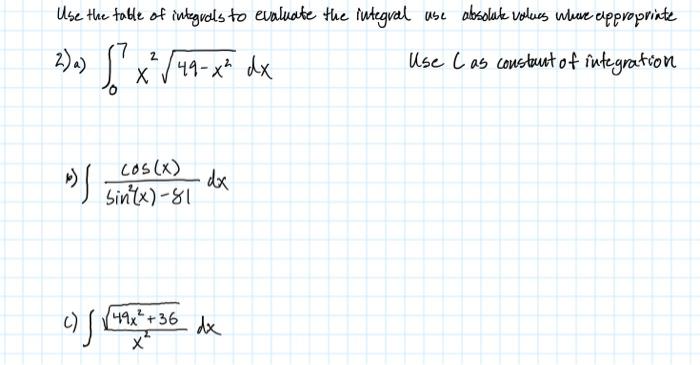 Solved use the table of integrals to evaluate the integral. | Chegg.com