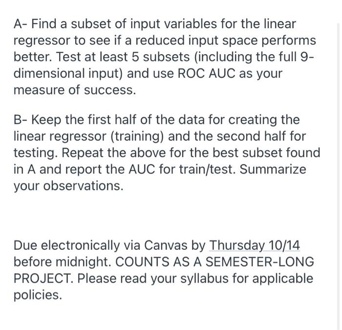 Solved Use MATLAB's built in cancer dataset and linear | Chegg.com