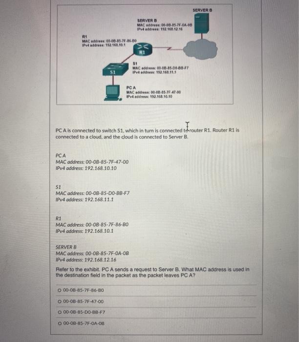 Solved SERVER B SERVER MAC address 00.00-85.7F-00B IPv4 | Chegg.com