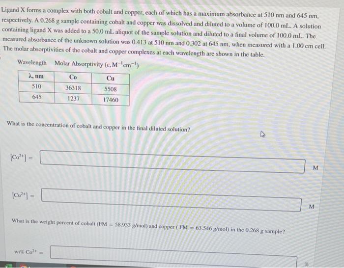 Solved Ligand X forms a complex with both cobalt and copper, | Chegg.com
