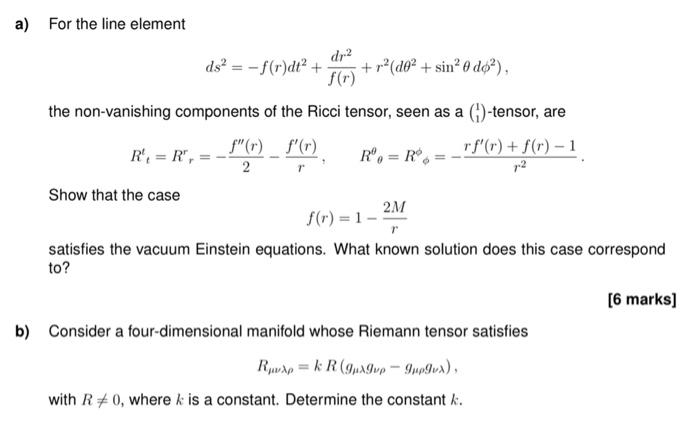 Solved a) For the line element | Chegg.com