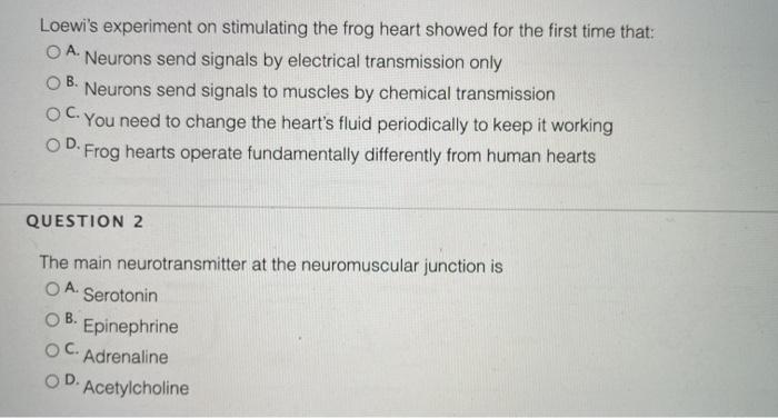 Solved Loewi's experiment on stimulating the frog heart | Chegg.com