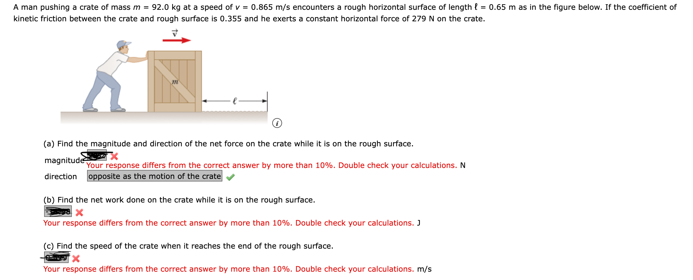 Solved A man pushing a crate of mass m=92.0kg ﻿at a speed of | Chegg.com