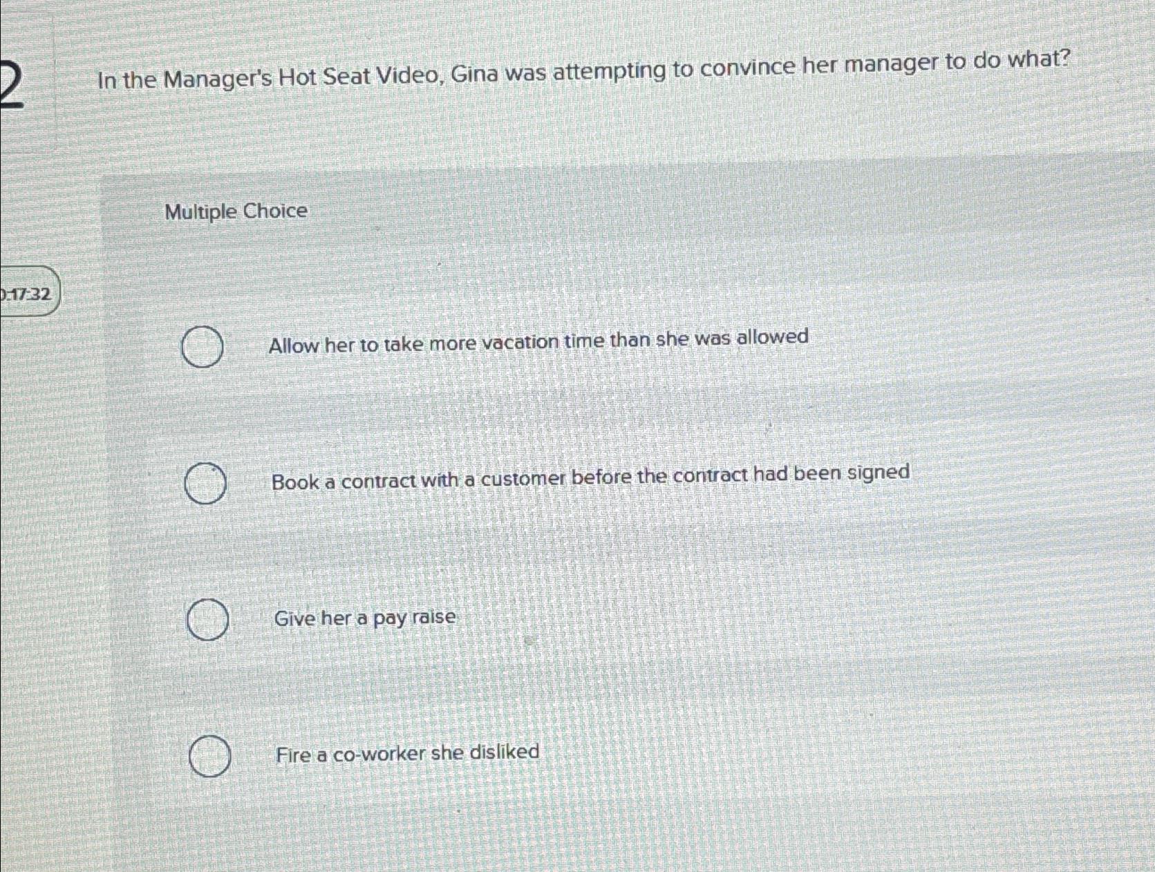 Solved In the Manager's Hot Seat Video, Gina was attempting | Chegg.com