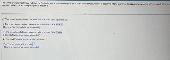 Solved The Mental Development Index (MDI) of the Bayley | Chegg.com