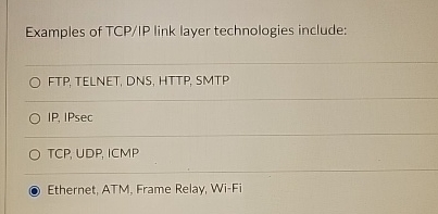 Solved Examples of TCP/IP link layer technologies | Chegg.com