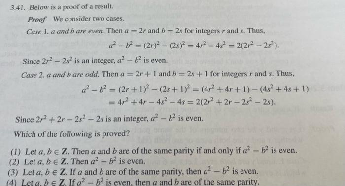 Solved 3.41. Below is a proof of a result. Proof We consider | Chegg.com