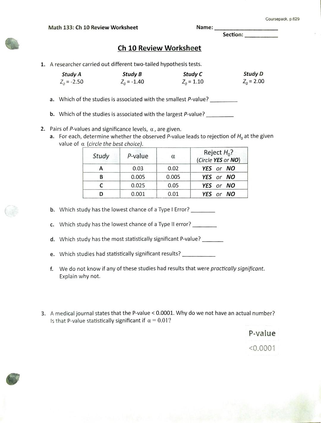 Solved Coursepack, p.629 Math 133: Ch 10 Review Worksheet | Chegg.com