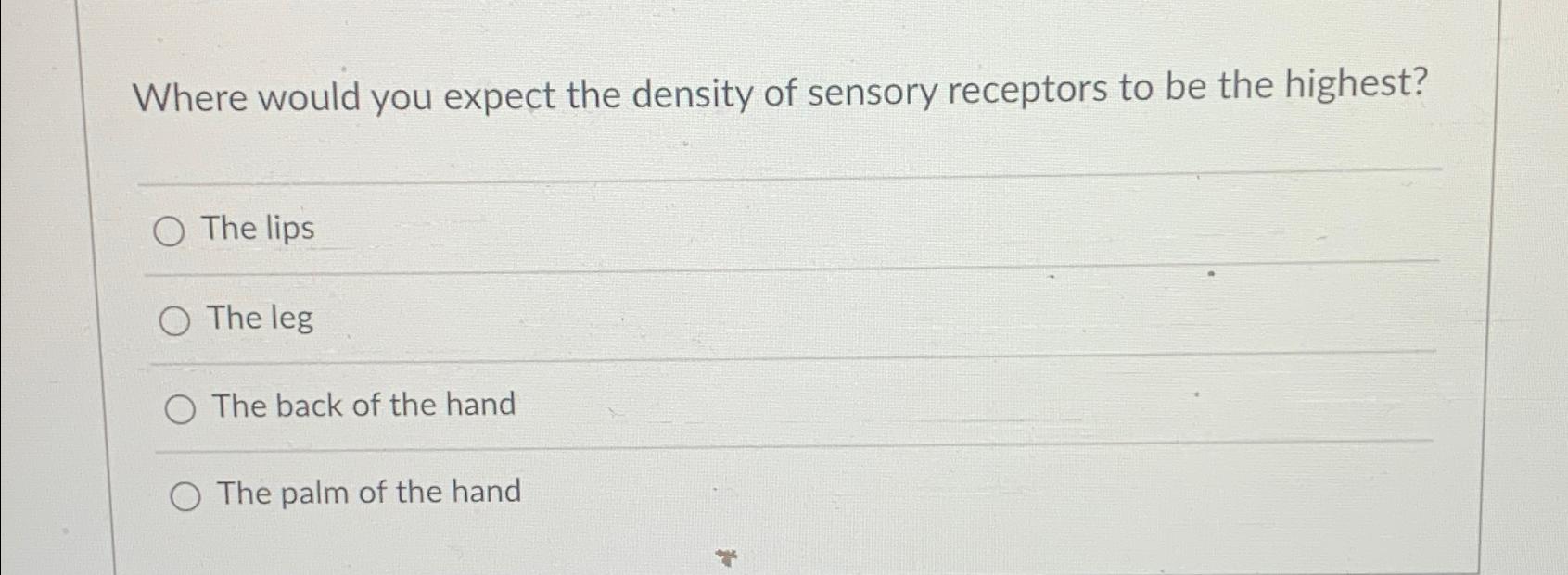 Solved Where would you expect the density of sensory | Chegg.com