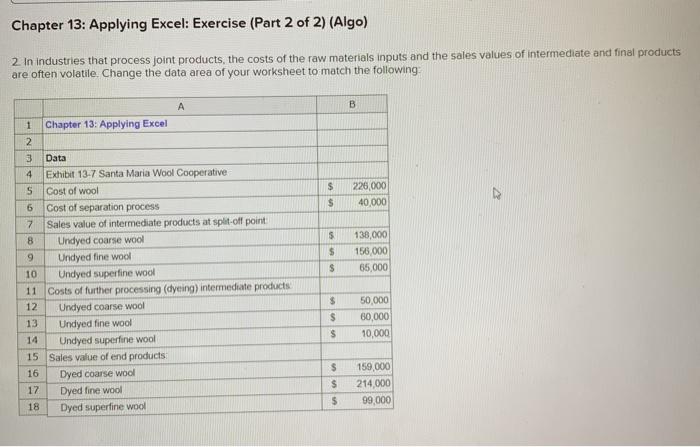 Solved Chapter 13: Applying Excel: Exercise (Part 2 of 2) | Chegg.com