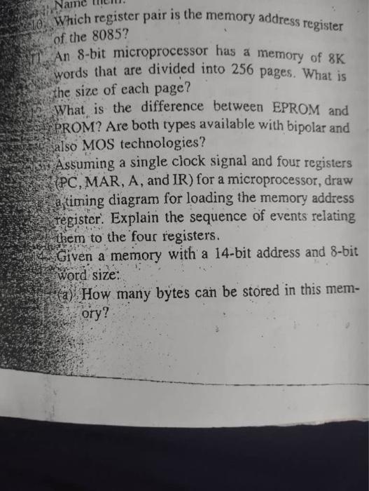 Solved Which register pair is the memory address register of | Chegg.com