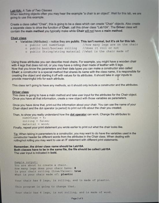 Solved Lab 10A: A Tale of Two Classes When teaching objects | Chegg.com