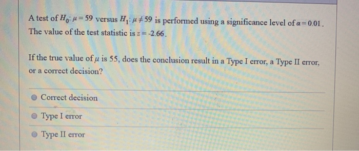Solved A test of H, u = 59 versus H, #59 is performed using | Chegg.com