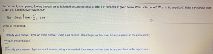 Solved The current I, in amperes, flowing through an ac | Chegg.com