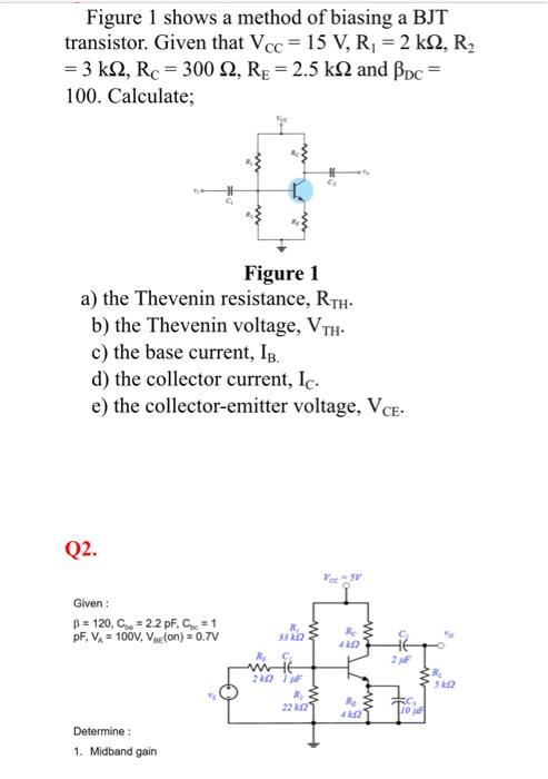 Solved Figure 1 shows a method of biasing a BJT transistor. | Chegg.com