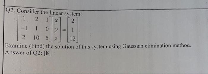 Solved Q2. Consider the linear system: | Chegg.com