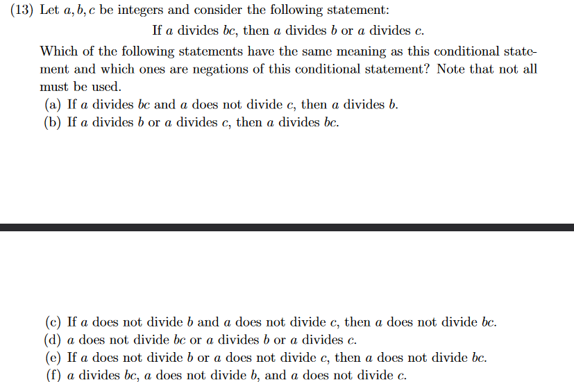 Solved (13) ﻿Let a,b,c ﻿be integers and consider the | Chegg.com