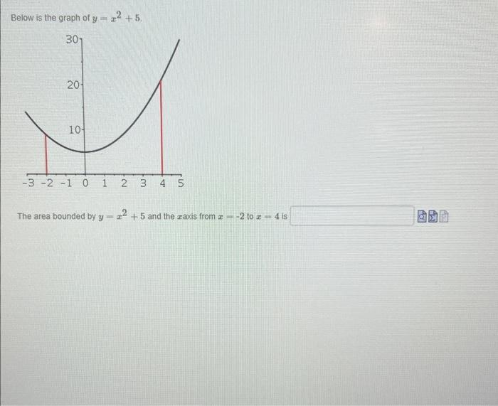 Solved Below Is The Graph Of Y x2 5 The Area Bounded By Chegg