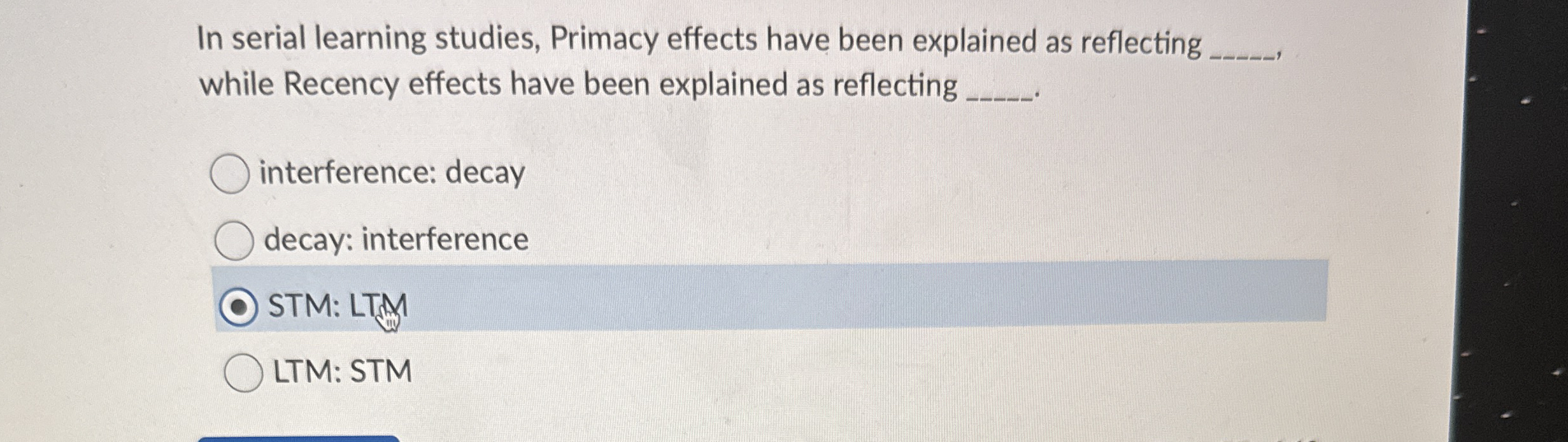 Solved In serial learning studies, Primacy effects have been | Chegg.com