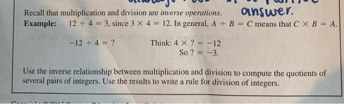 Solved Recall that multiplication and division are inverse | Chegg.com