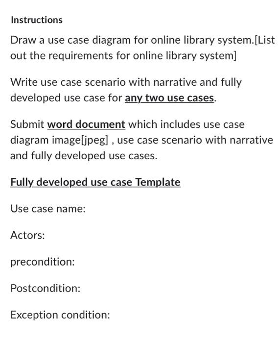 Solved Instructions Draw a use case diagram for online | Chegg.com