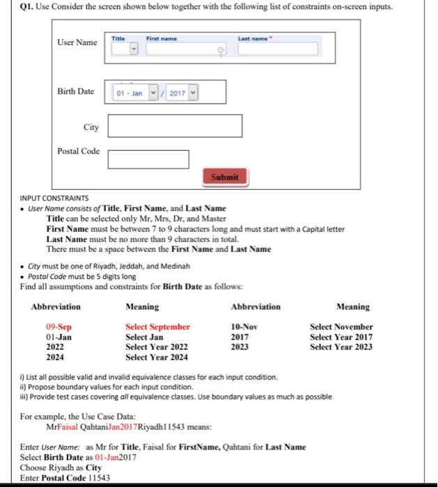 Solved INPUT CONSTRAINTS - User Name consists of Title, | Chegg.com