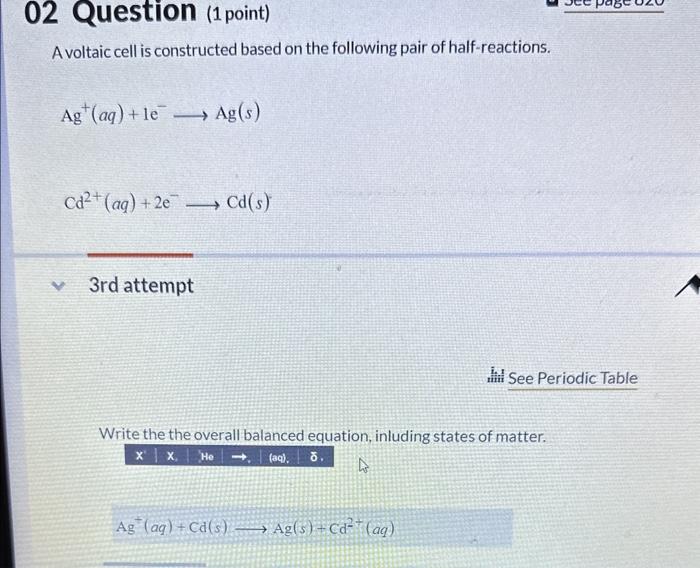 Solved A voltaic cell is constructed based on the following | Chegg.com